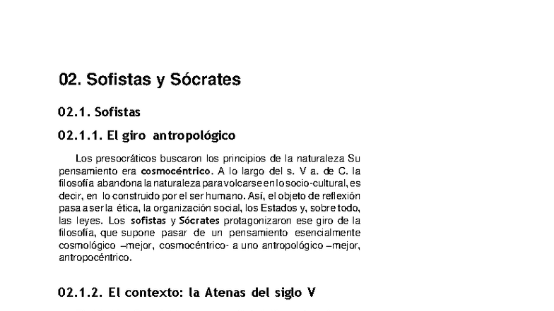 02. Sofistas y Sócrates: El Giro Antropológico en la Filosofía - Studocu