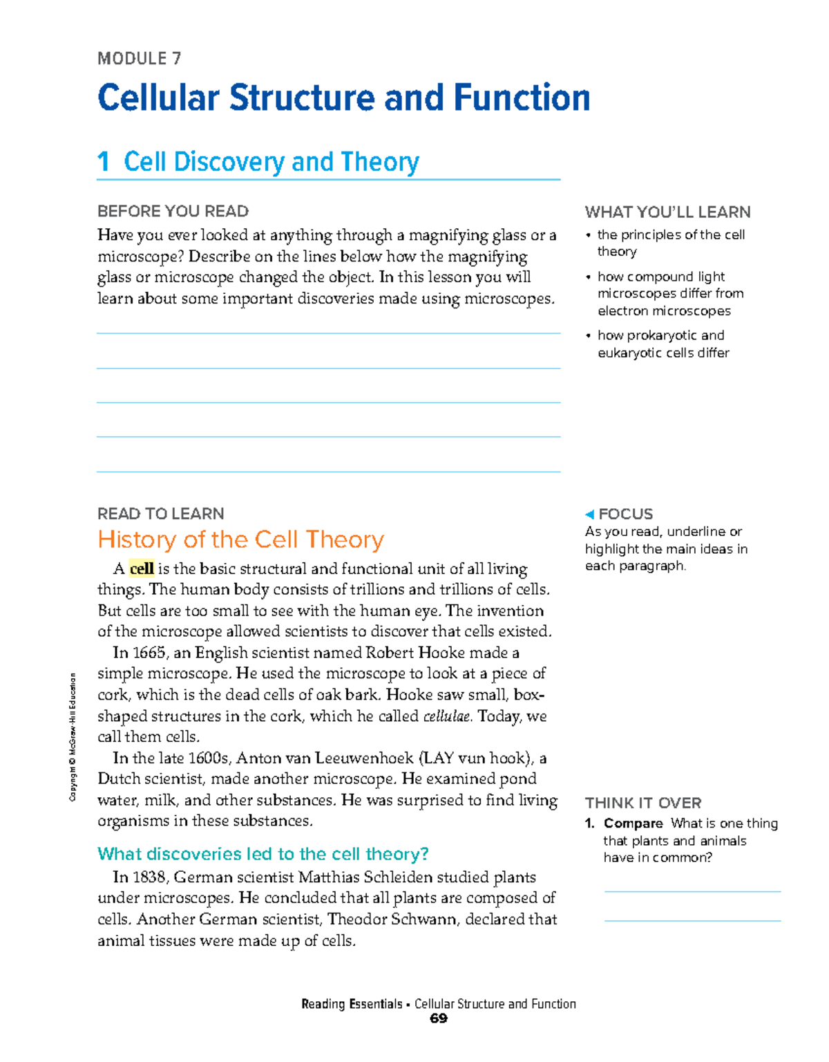 Bio RE M07: Cellular Structure and Function Overview and Cell Theory ...