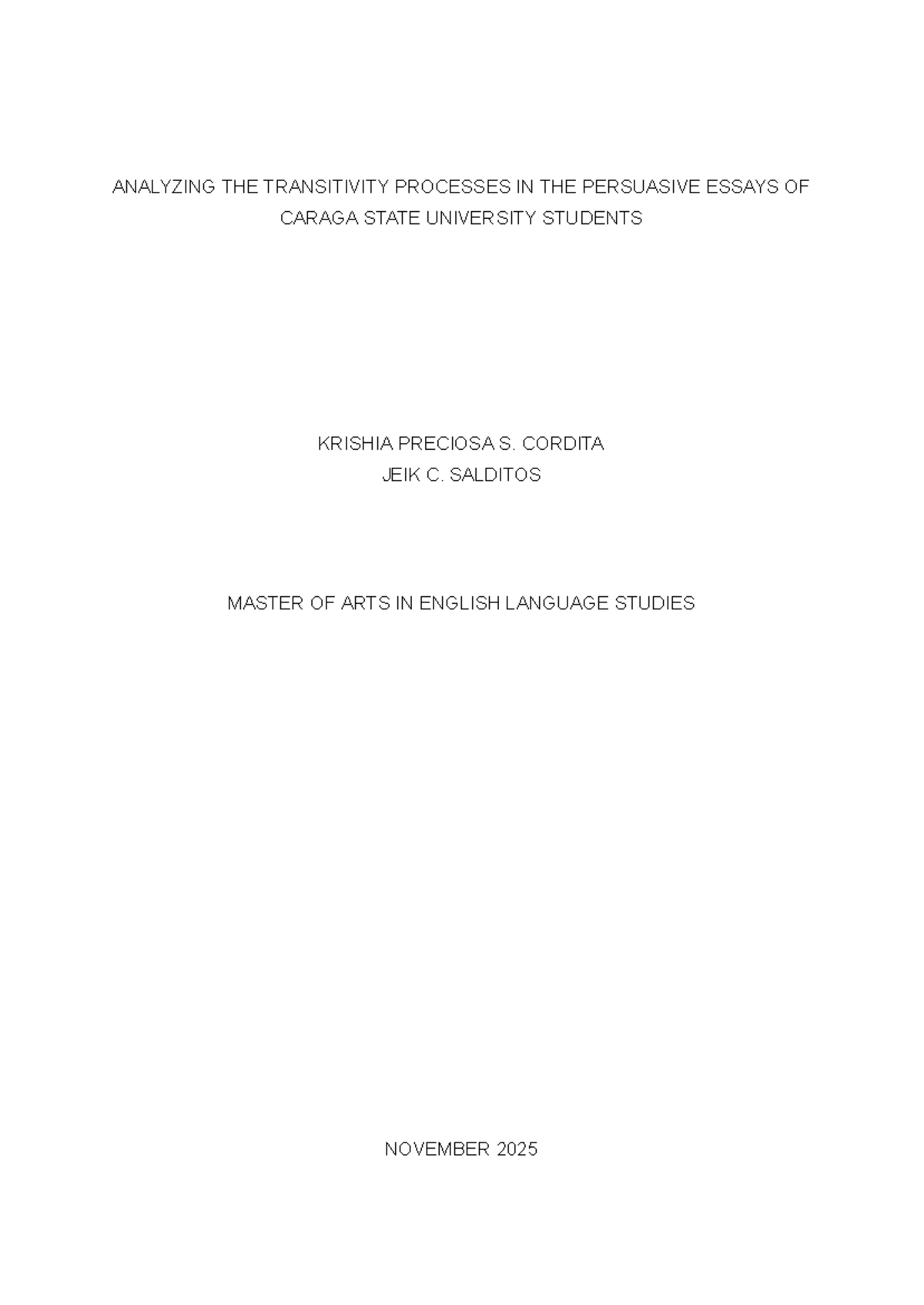 Analyzing Transitivity Processes in Persuasive Essays: CSU MA in ...