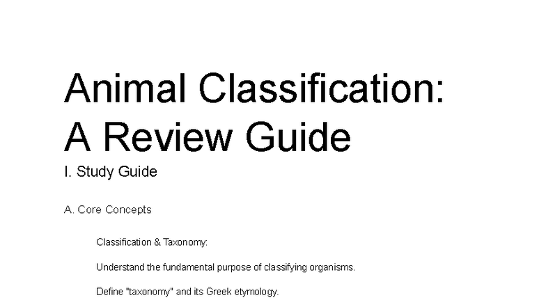 BIO 2030: Animal Classification Study Guide and Key Concepts - Studocu