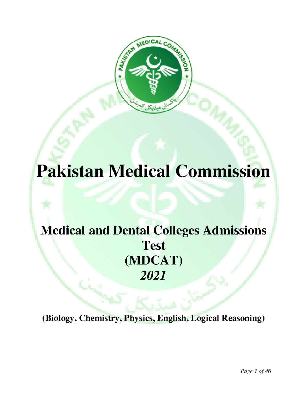 PMC Mdcat Syllabus 2021 Final - Pakistan Medical Commission Medical and ...