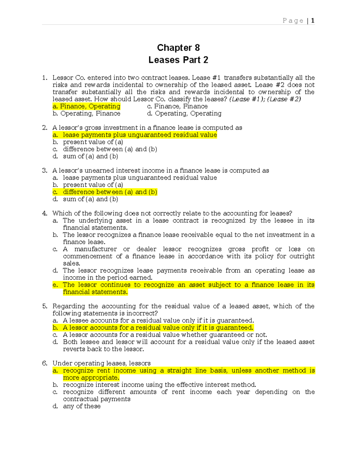 Chapter 8 Leases Part 2: Accounting for Finance and Operating Leases ...