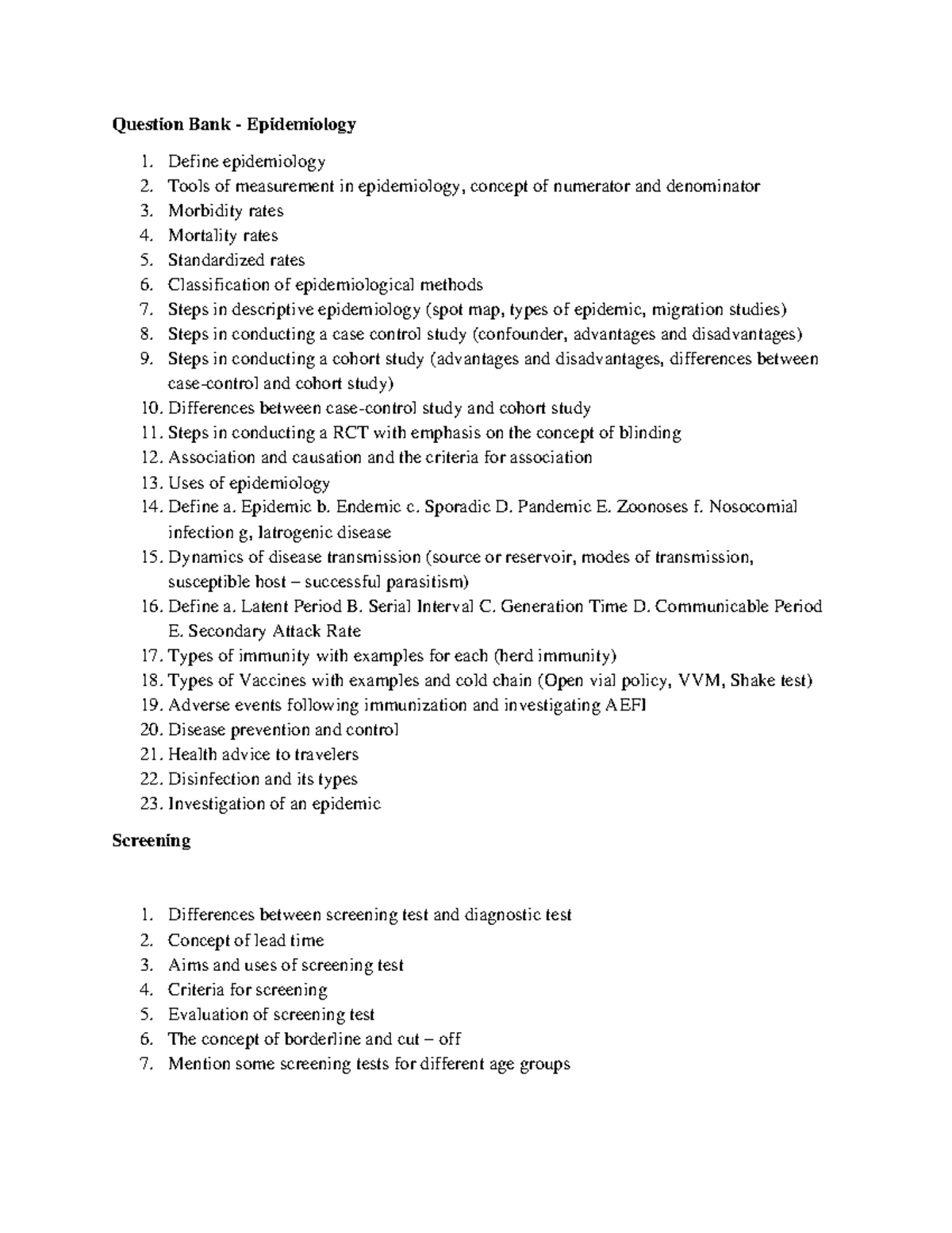 PSM Chapter Wise Question Bank on Epidemiology and Public Health - Studocu