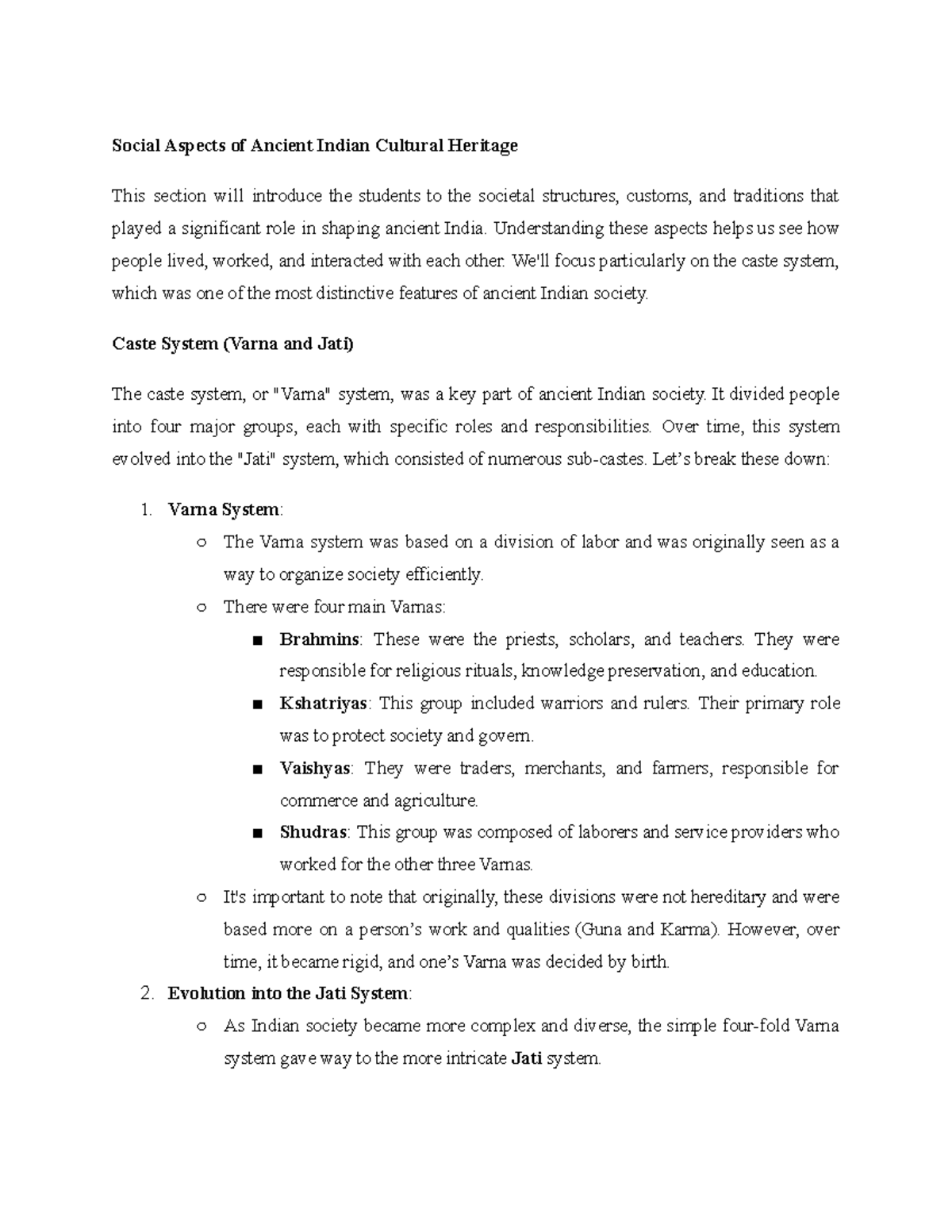 Social Aspects of Ancient Indian Heritage: Caste System (Varna & Jati ...