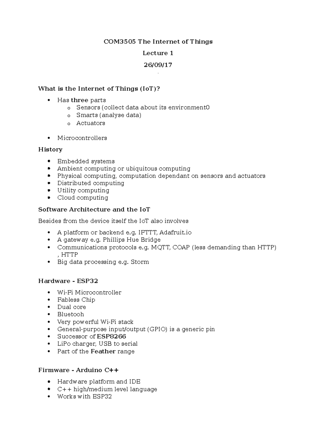 COM3505 Lecture 1: Introduction to the Internet of Things (IoT) - Studocu