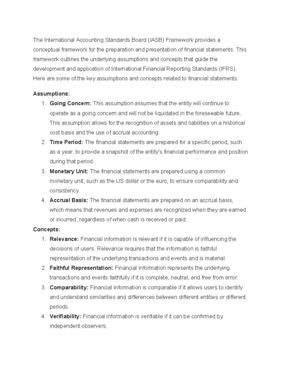 IASB Framework Overview for Financial Statements Preparation - Studocu