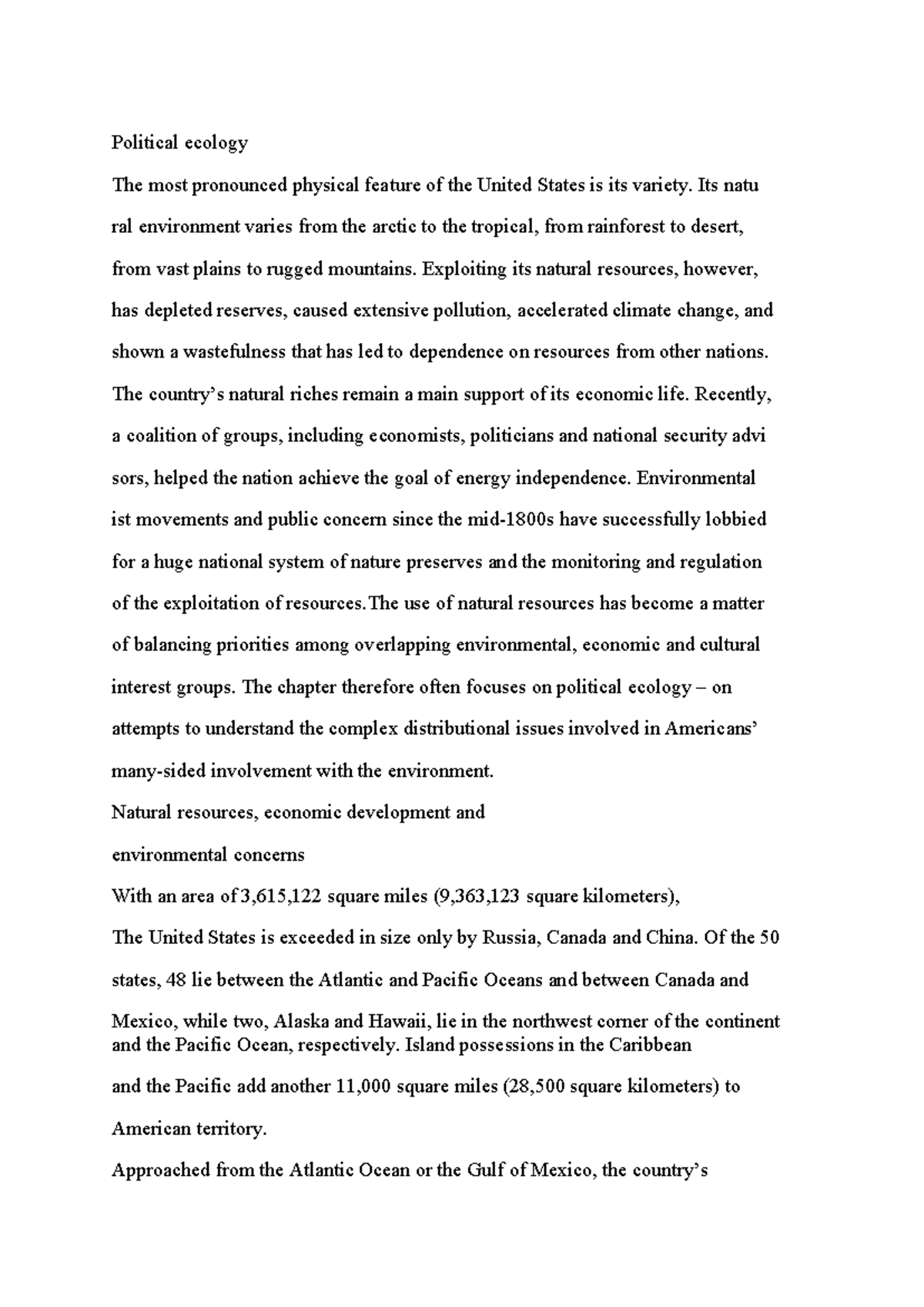 Political Ecology and Natural Resource Management in the U.S. - Studocu