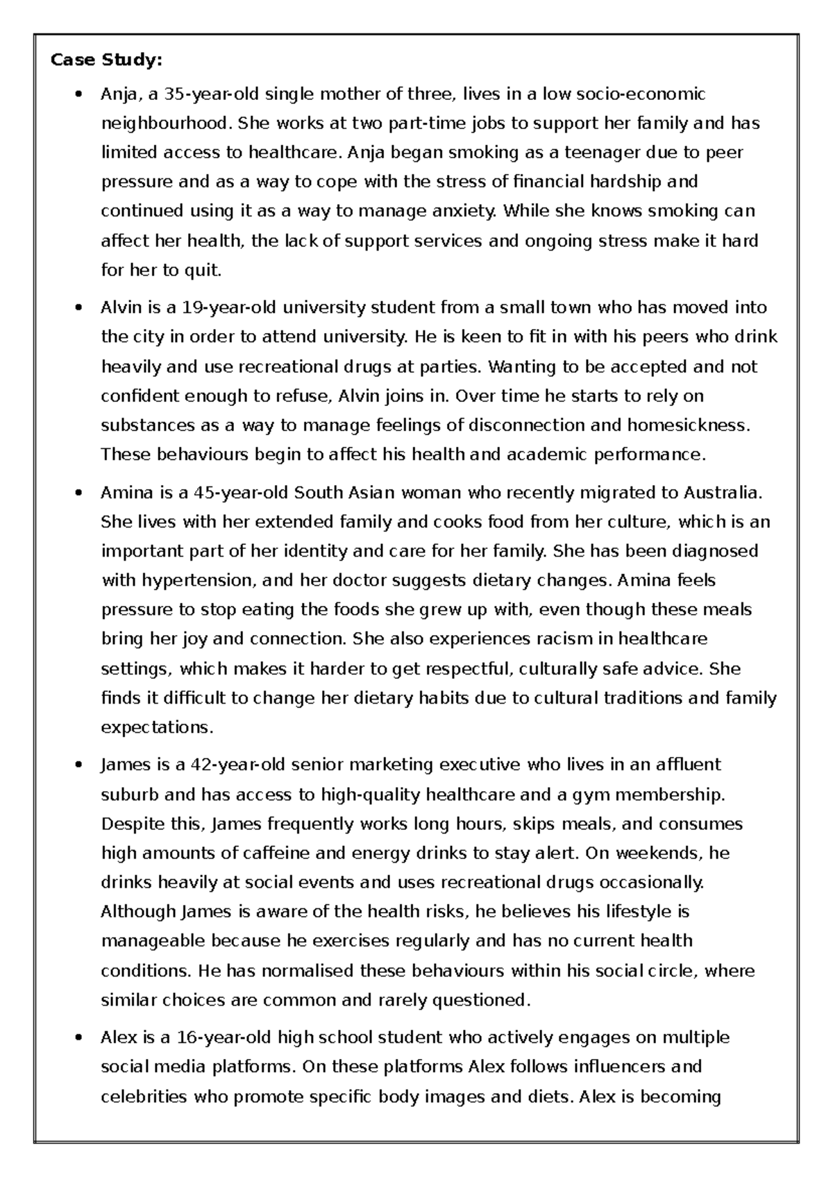 KIQ1.1 Case Studies: Impact of Lifestyle on Health and Wellbeing - Studocu
