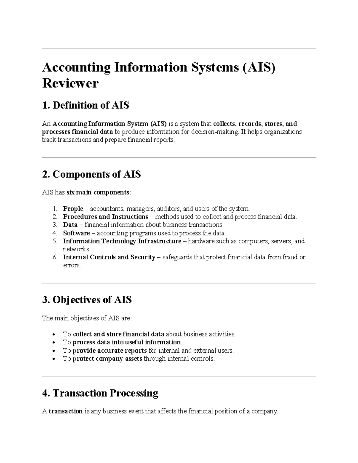 AIS Notes: Understanding Accounting Information Systems and Their ...