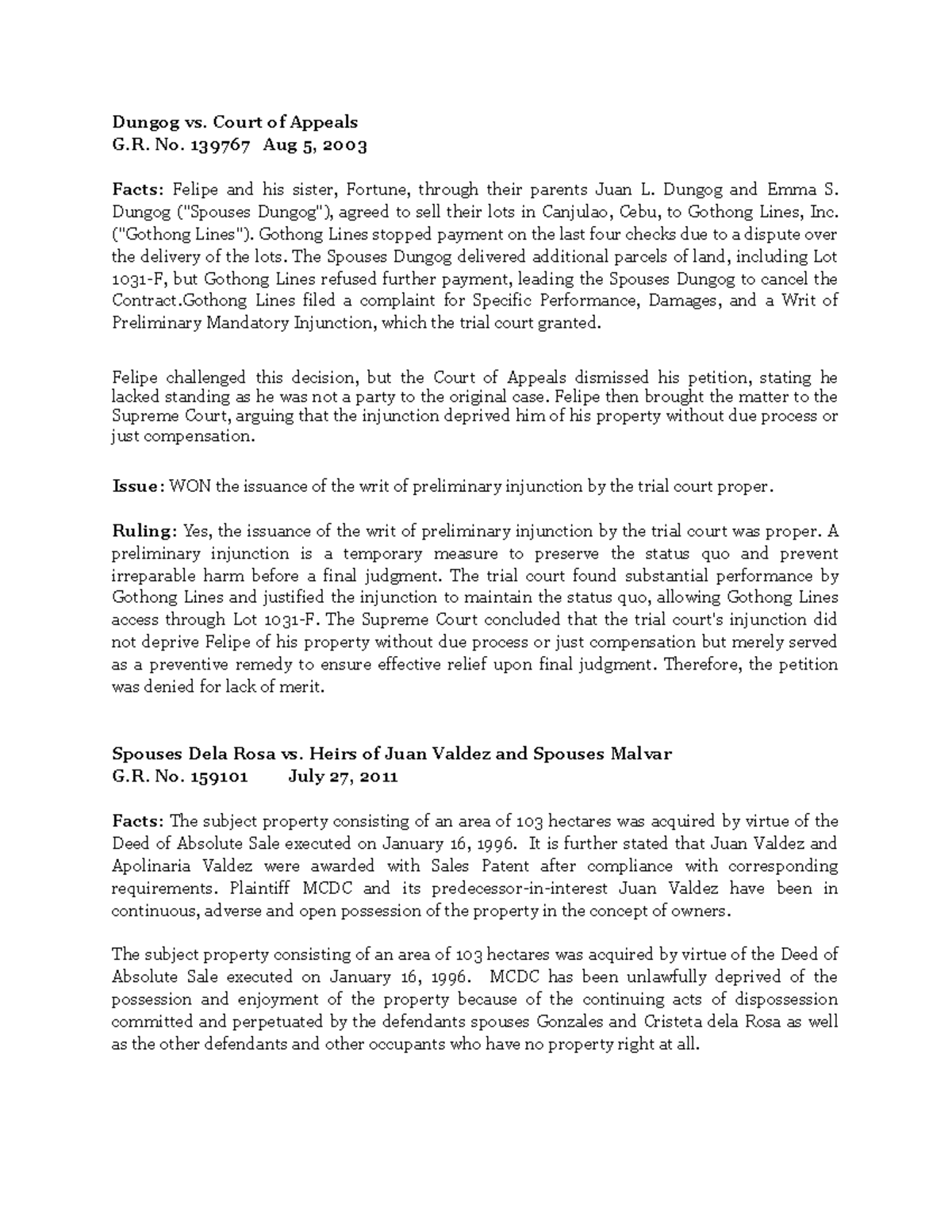 Case Digest on PI - Dungog vs. Court of Appeals G. No. 139767 Aug 5 ...