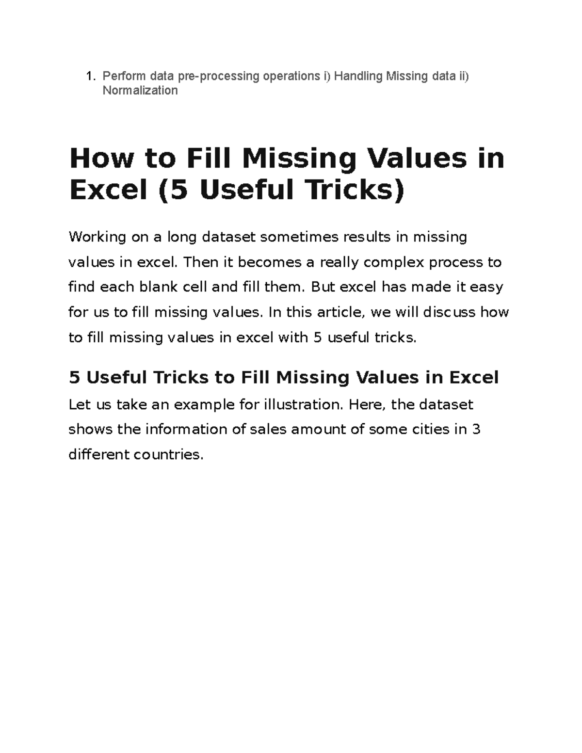Excel Tricks for Filling Missing Values in Data Analysis - Studocu
