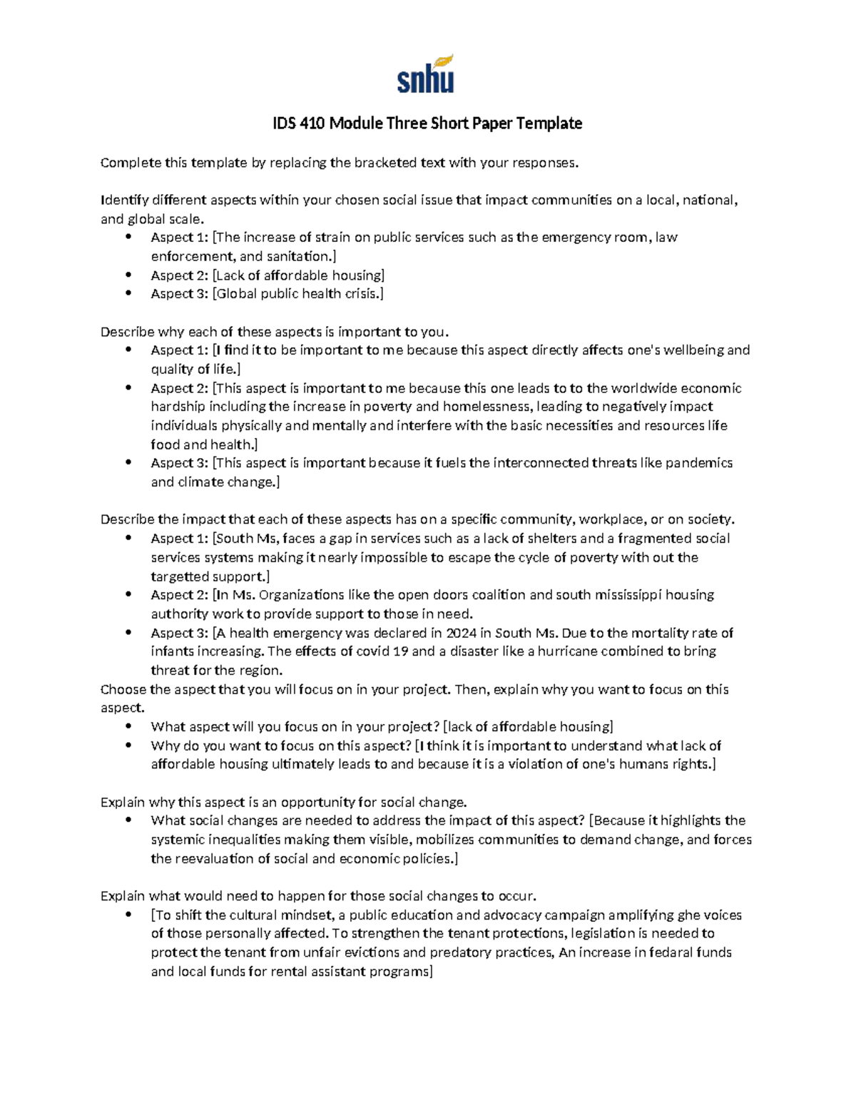 IDS 410 Module 3 Short Paper: Social Issues Impacting Communities - Studocu