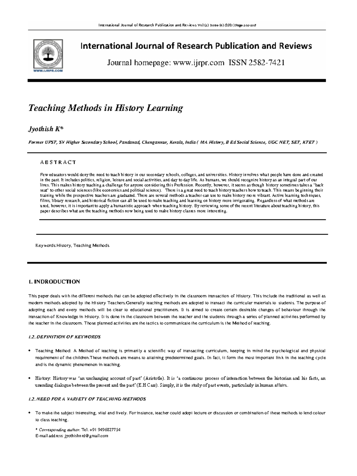 Ijrpr 526 - Basic information - International Journal of Research ...