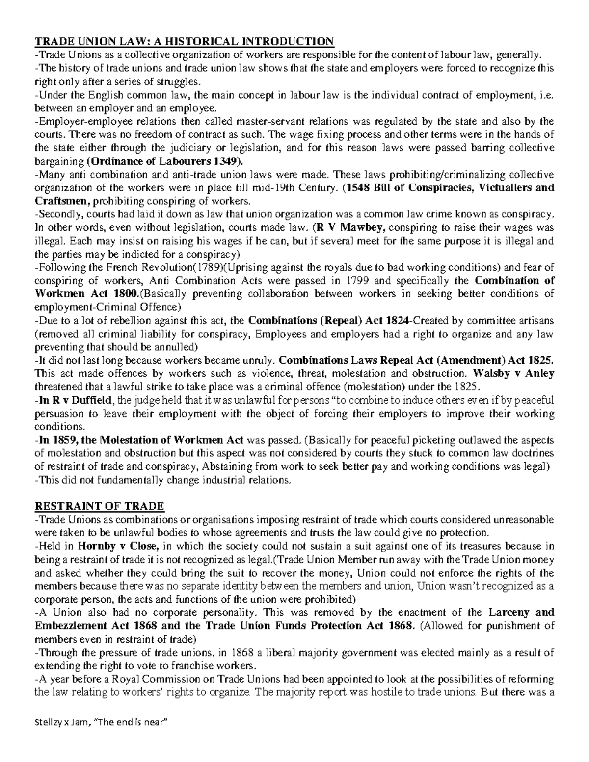 Labor LAW 1 Final Exam Notes: Historical Overview of Trade Union Law ...