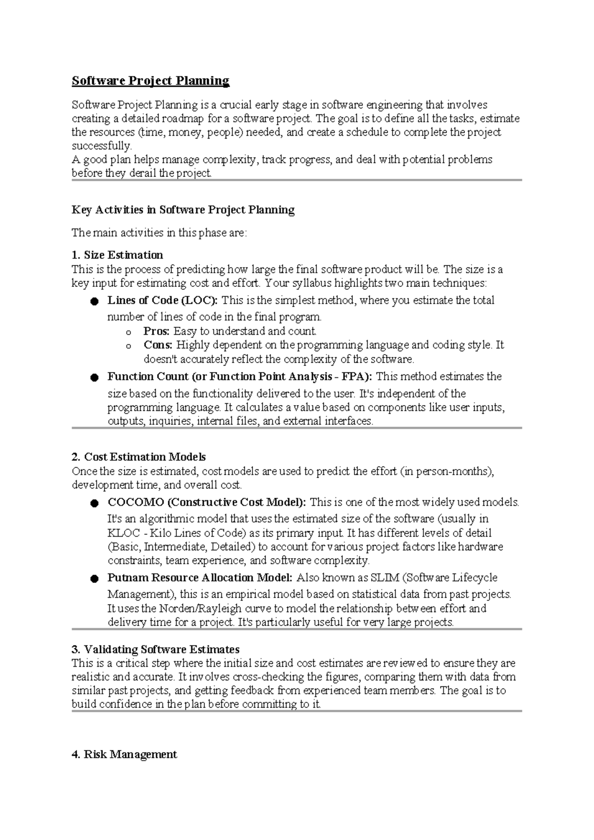 SE U-2 - Software Project Planning Notes - Studocu