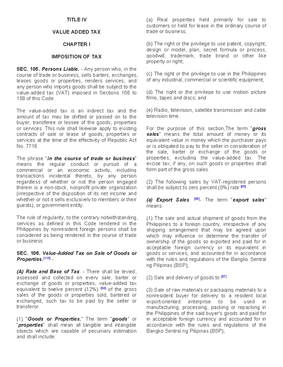 Value Added Tax Overview: Sections 105 and 109 of NIRC - Studocu
