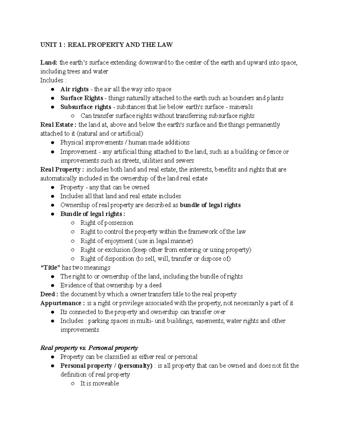 REAL Estate Fundamentals UNIT 1 REAL Property AND THE LAW - UNIT 1 ...