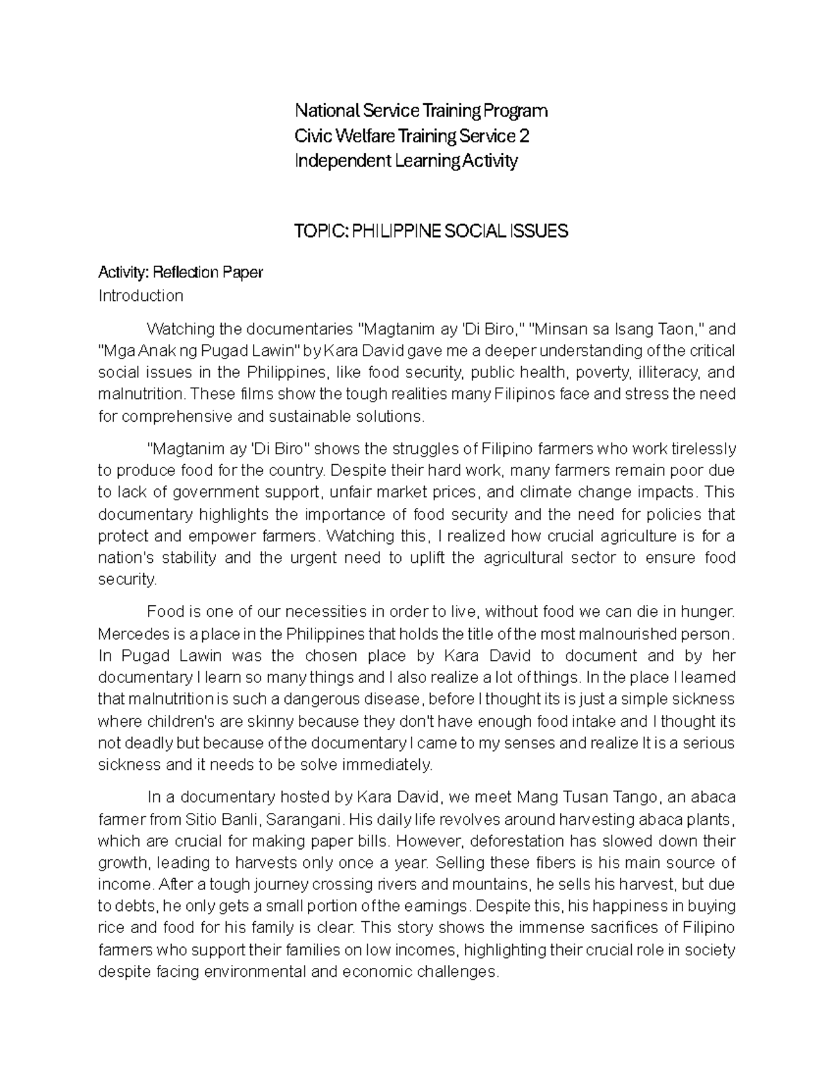 Reflection Paper - a) What is your real self and ideal self? - My real ...