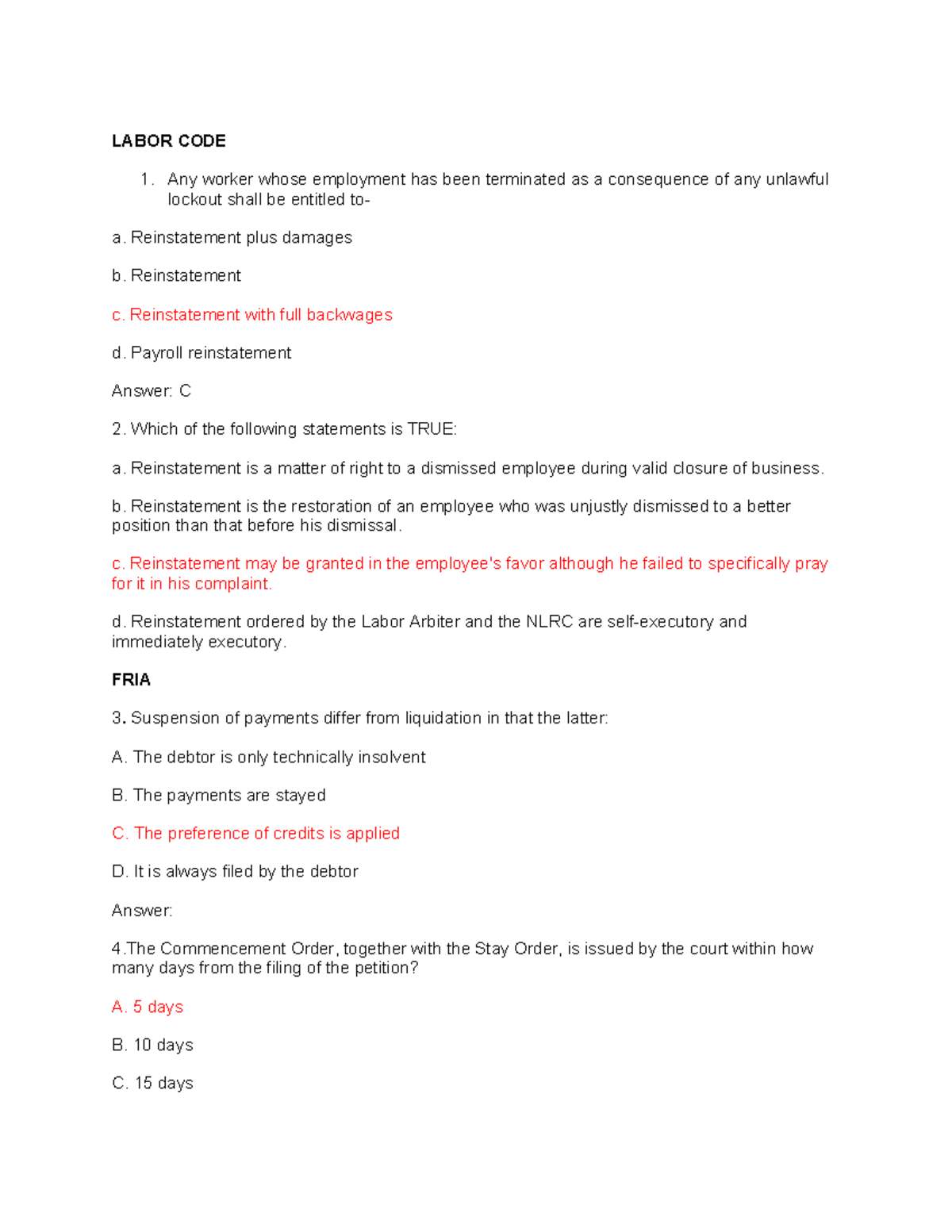 Special Laws Assessment Test 2024: Labor Code Insights and Answers ...