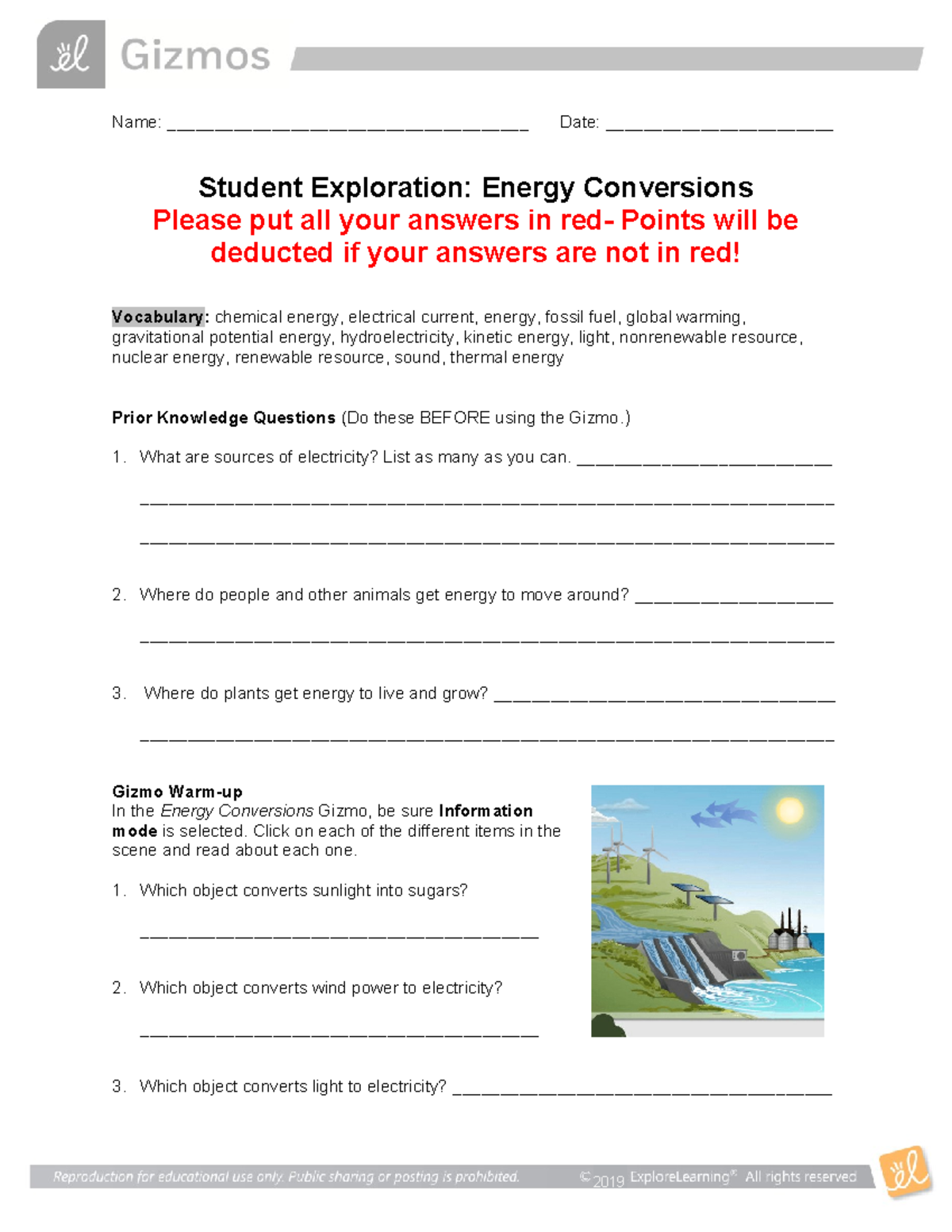 Gizmo+Energy Conversions+worksheet - Name ...
