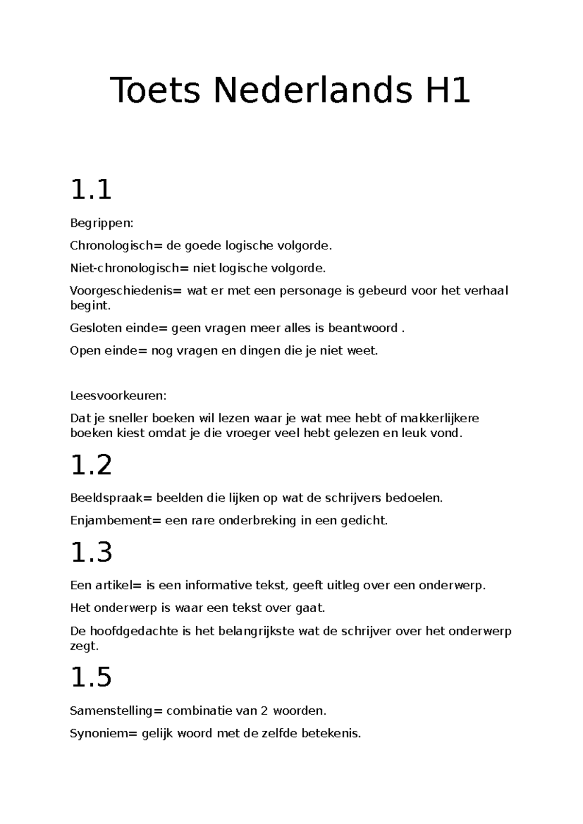 Toets Nederlands H1 - Belangrijke Begrippen en Concepten - Studeersnel