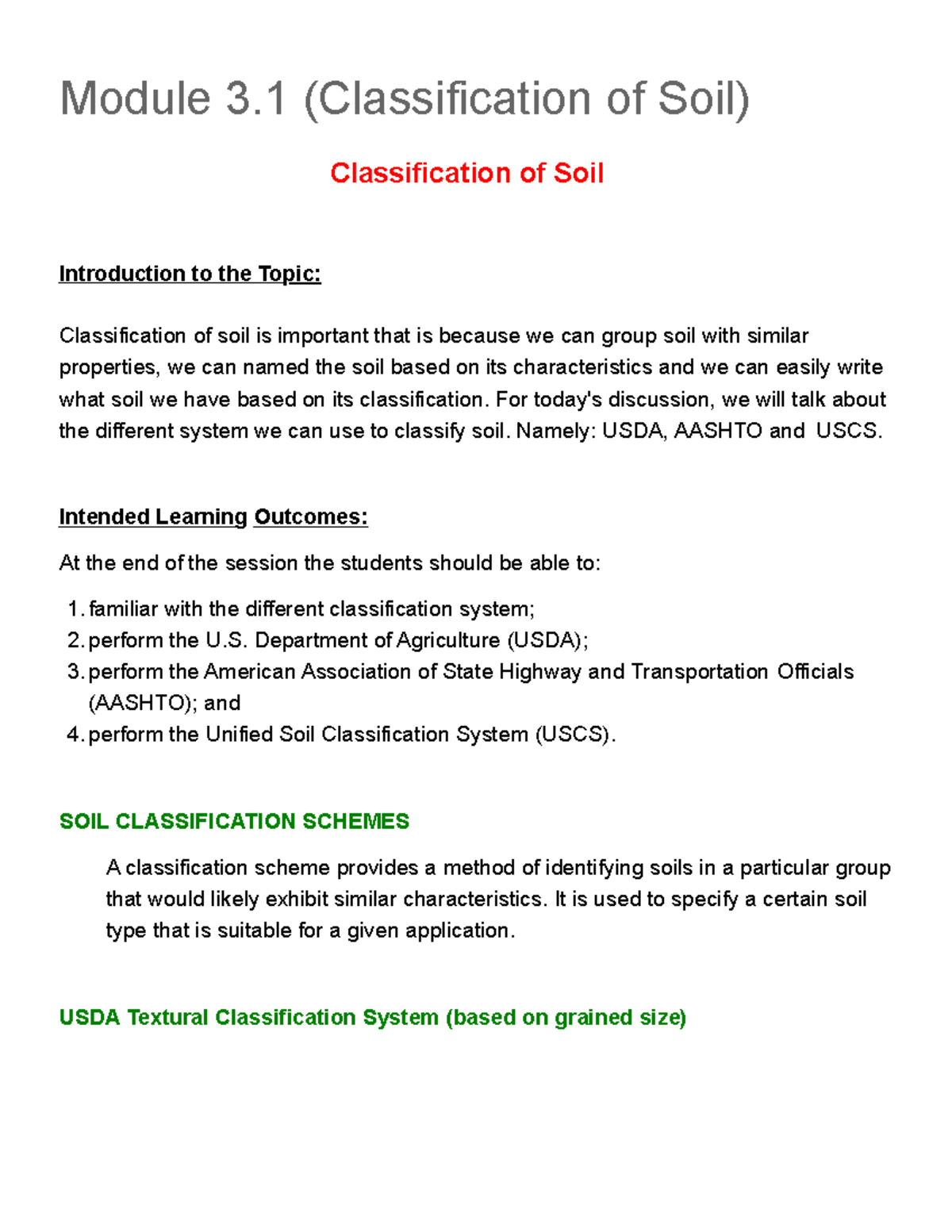 Module 3.1 (Classification of Soil) Geotechnical Engineering - Module 3 ...