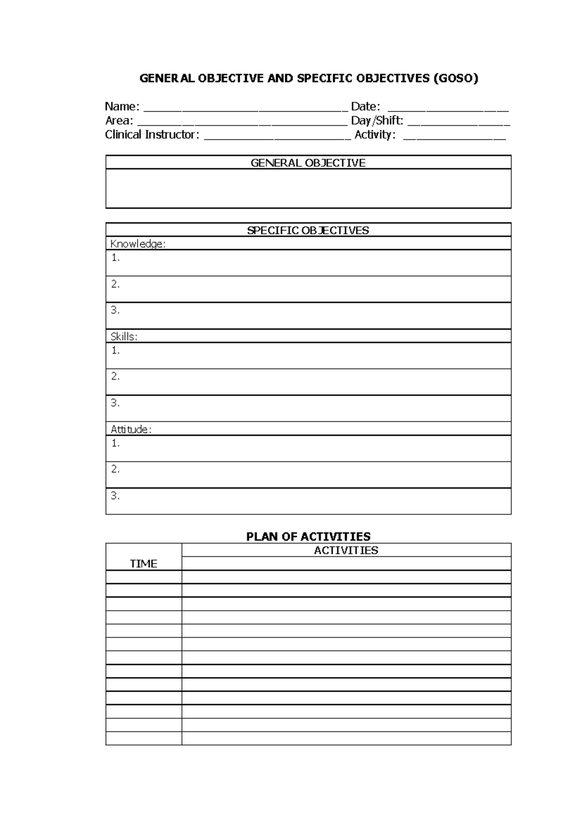 GOSO-POA-LFD1 - Objectives - BS in Nursing - GENERAL OBJECTIVE AND ...