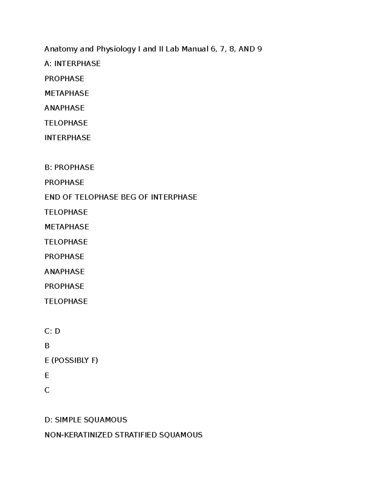 Anatomy and Physiology I & II Lab Manual: Content Overview 6-9 - Studocu