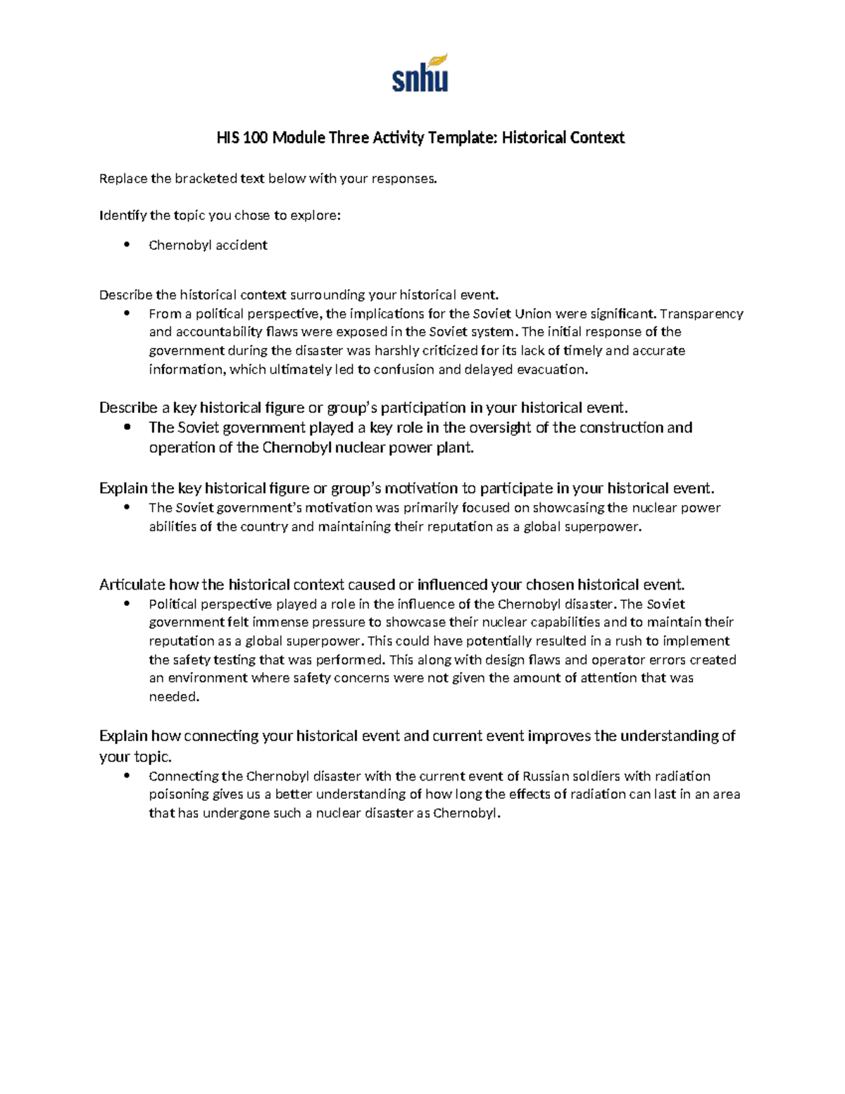 HIS 100 Module 3-1 Activity: Analyzing the Chernobyl Disaster Context ...