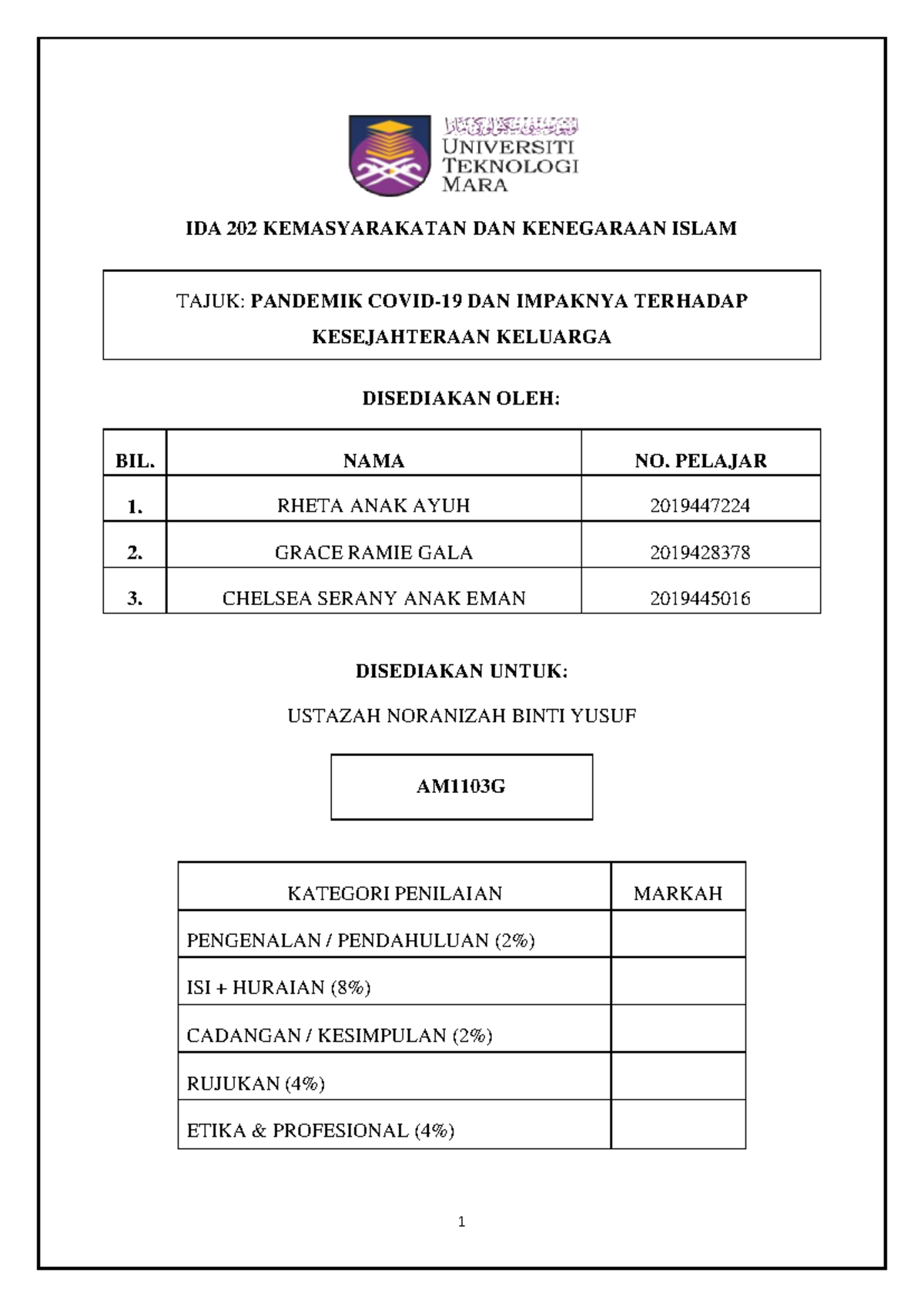 IDA 202 Group Assignment - Kemasyarakatan dan Kenegaraan Islam - UiTM ...