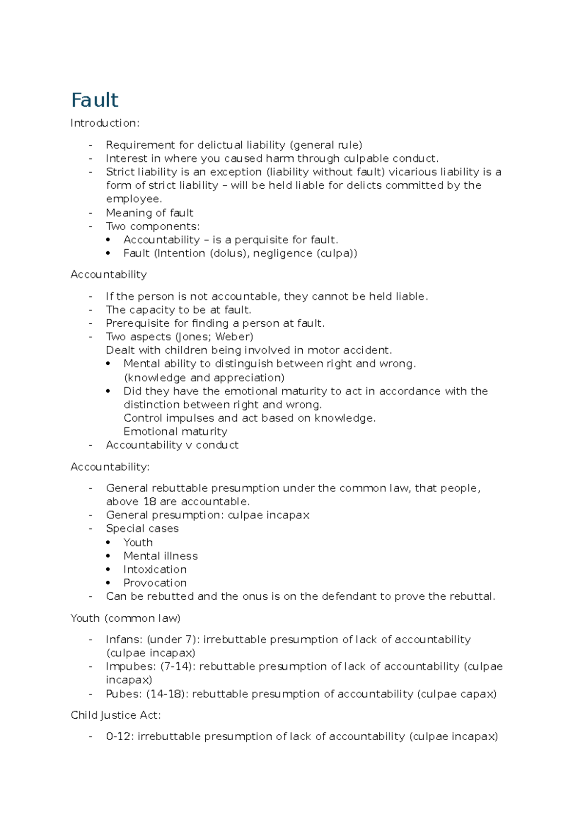 Law of Delict Notes - Fault and Accountability (Delicts Terms 2) - Studocu