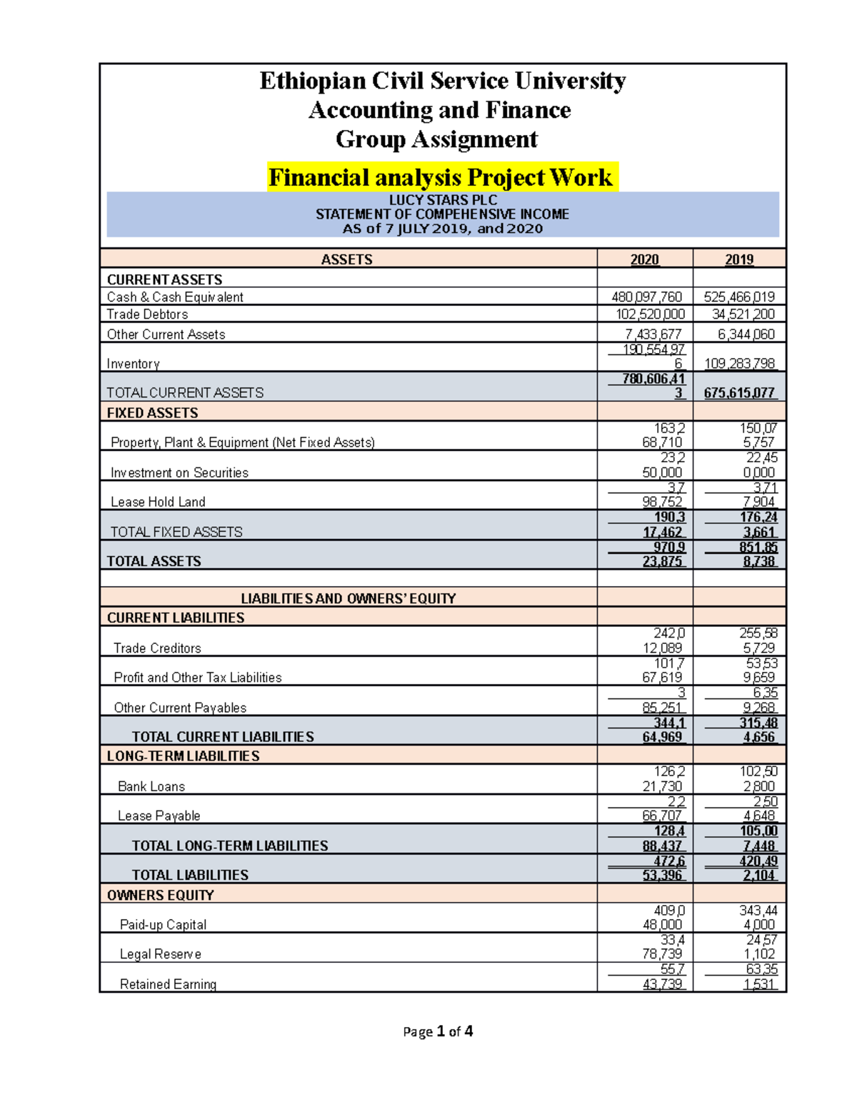 Financial Analysis Project (ACCT 101) for Lucy Stars PLC - Studocu