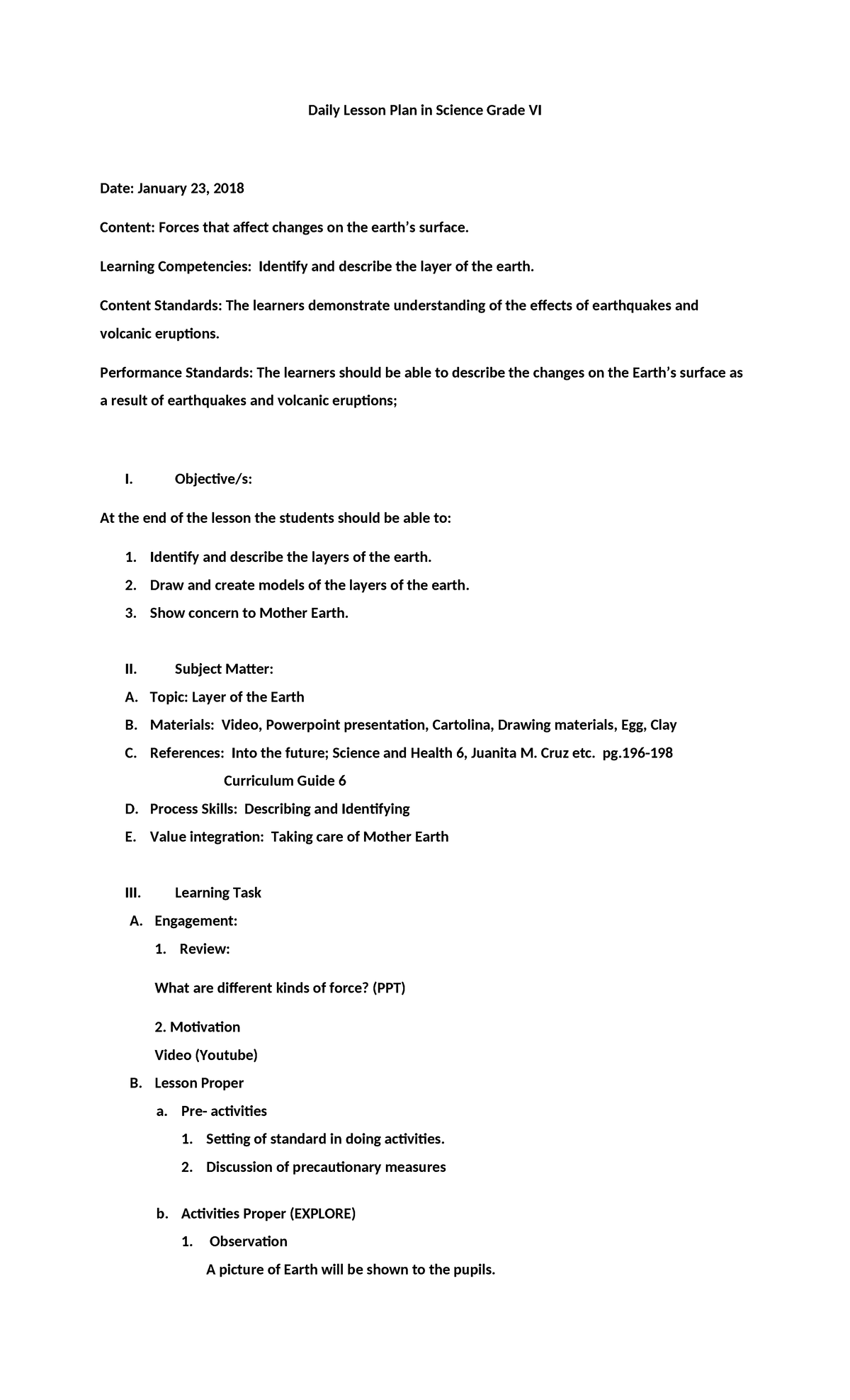 DLP Grade VI Science: Understanding Earth's Layers and Forces - Studocu