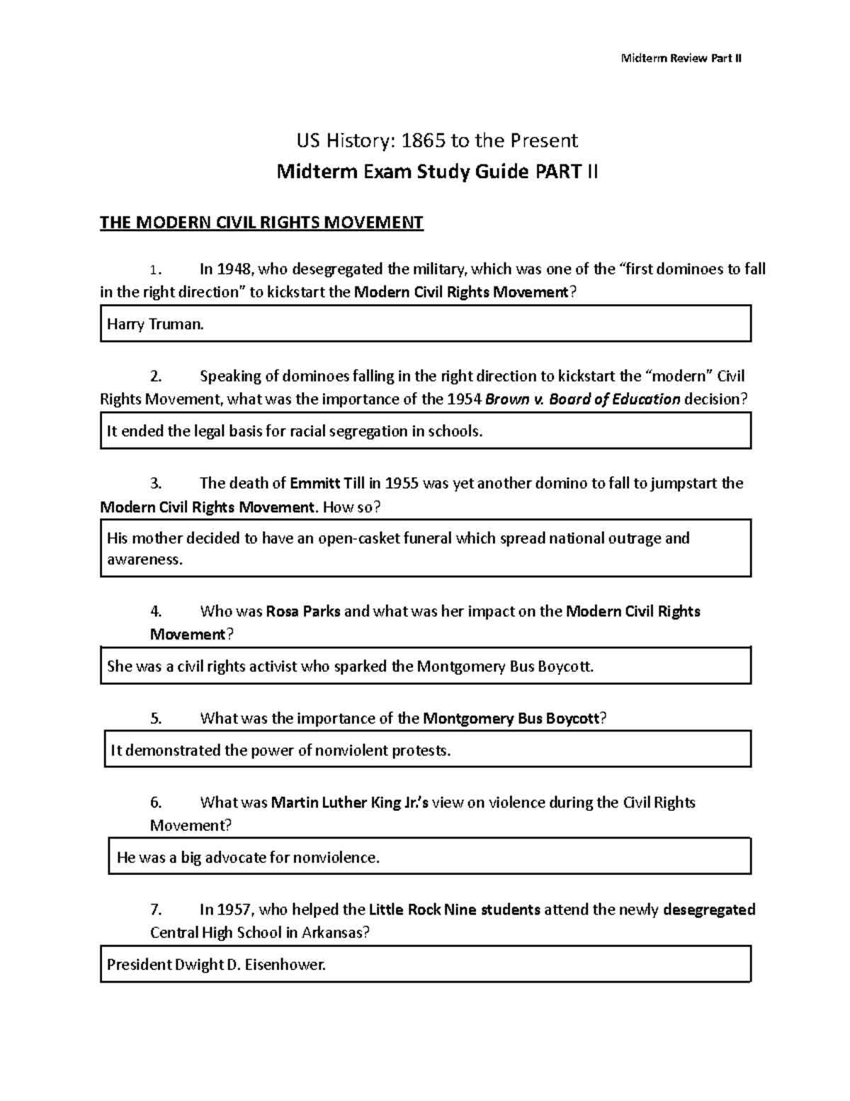 US History Midterm Review Part II: The Modern Civil Rights Movement ...