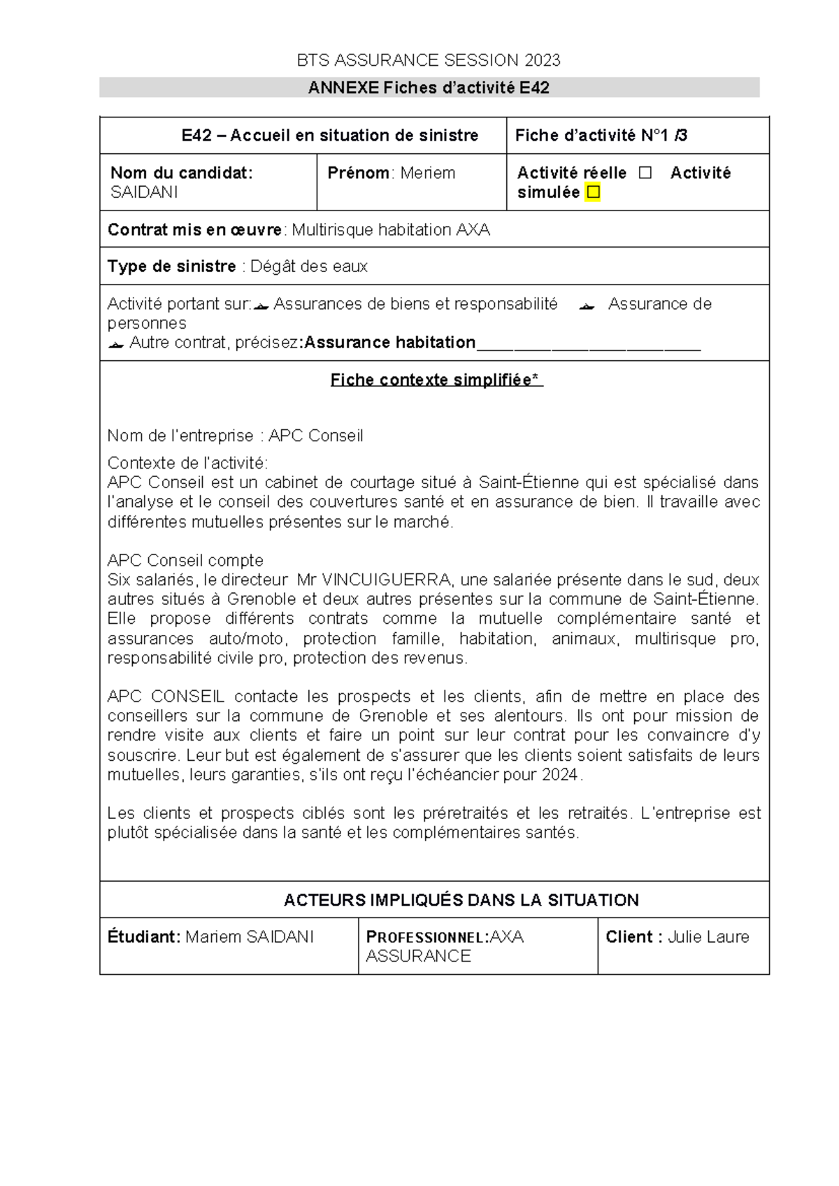 E42 - Rapport de Sinistre: Dégât des Eaux - Cas Client Julie Laure ...