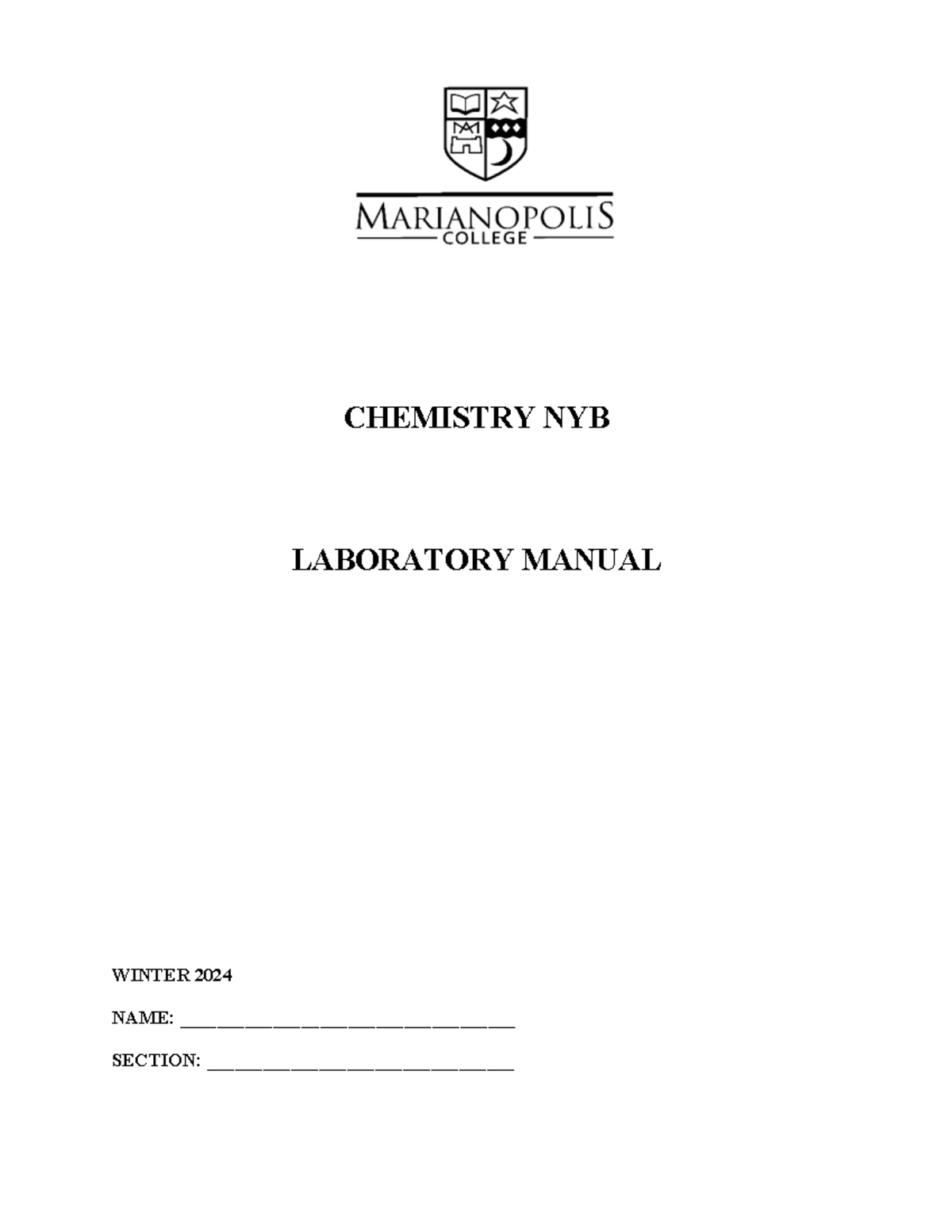 W2024 CHEM NYB Laboratory Manual: Safety & Procedures Guide - Studocu