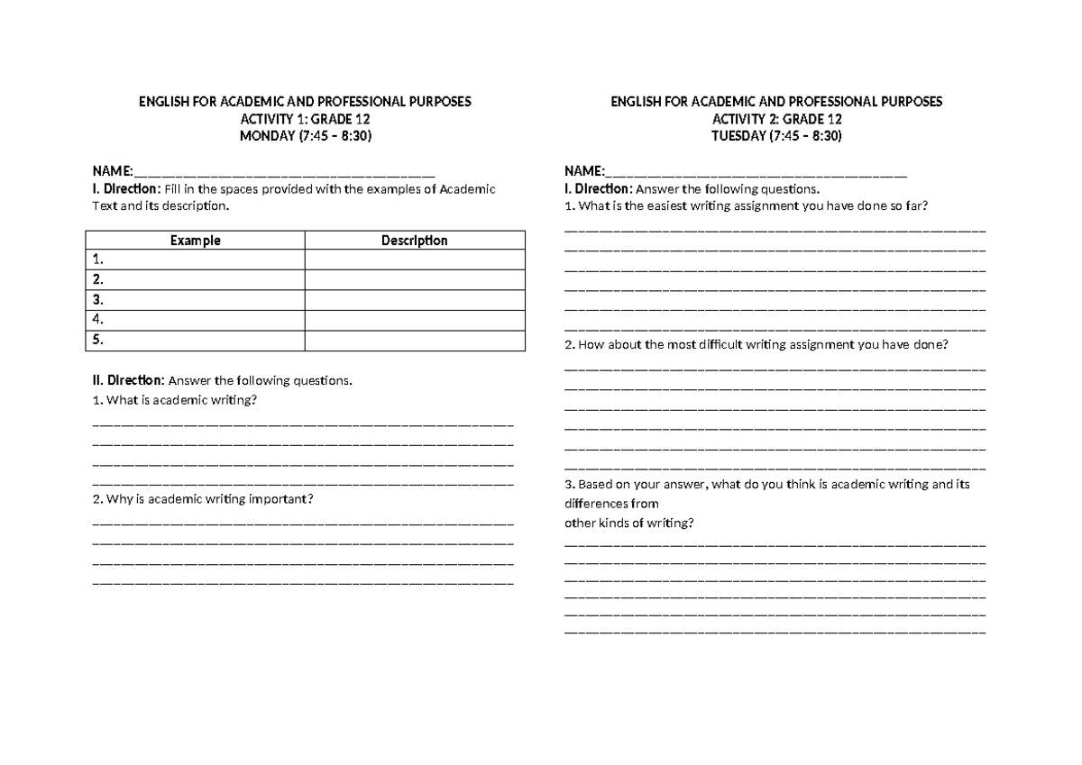 EAPP Activity - ENGLISH FOR ACADEMIC AND PROFESSIONAL PURPOSES ACTIVITY ...