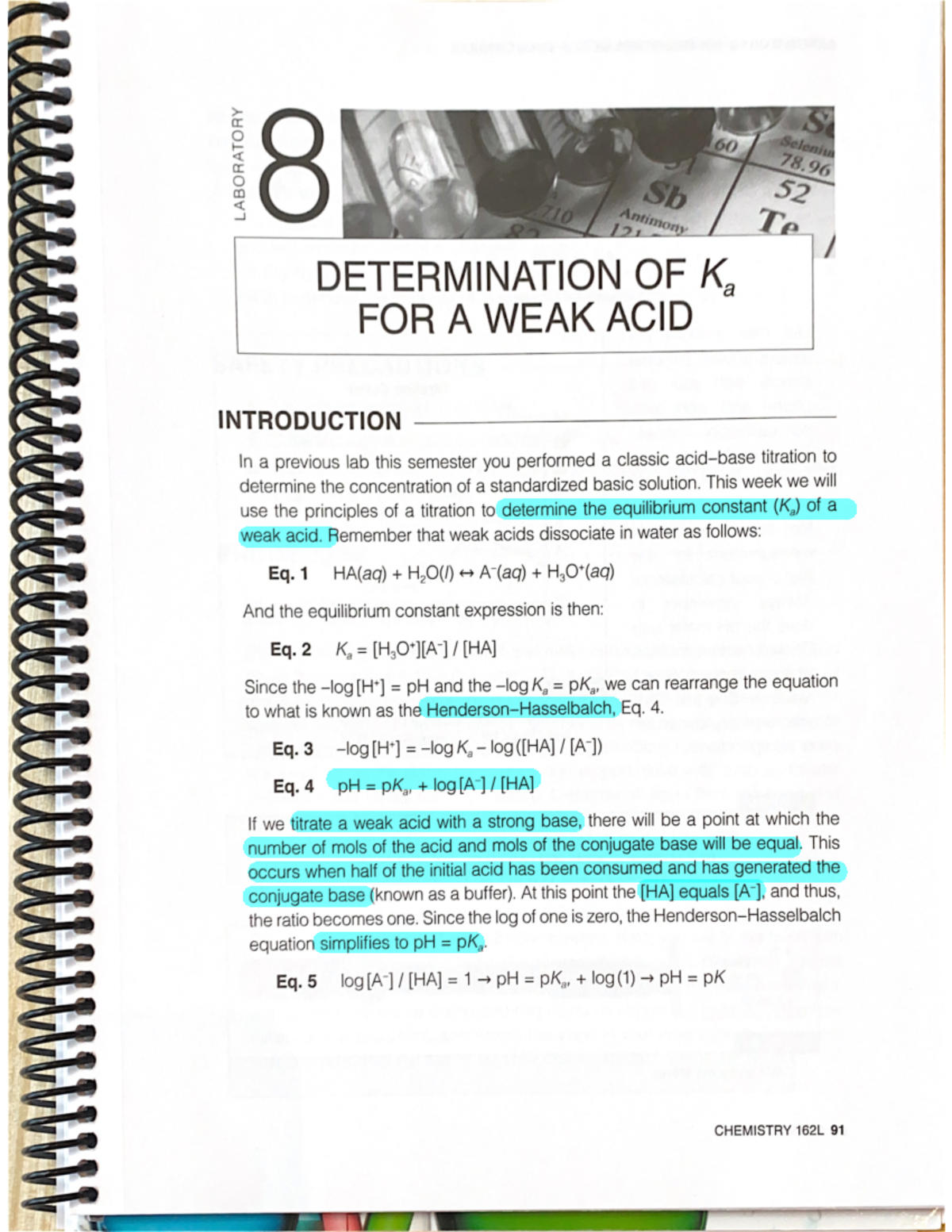 Laboratory 8 - Chem 162 Determination of Ka for a Weak Acid - Studocu