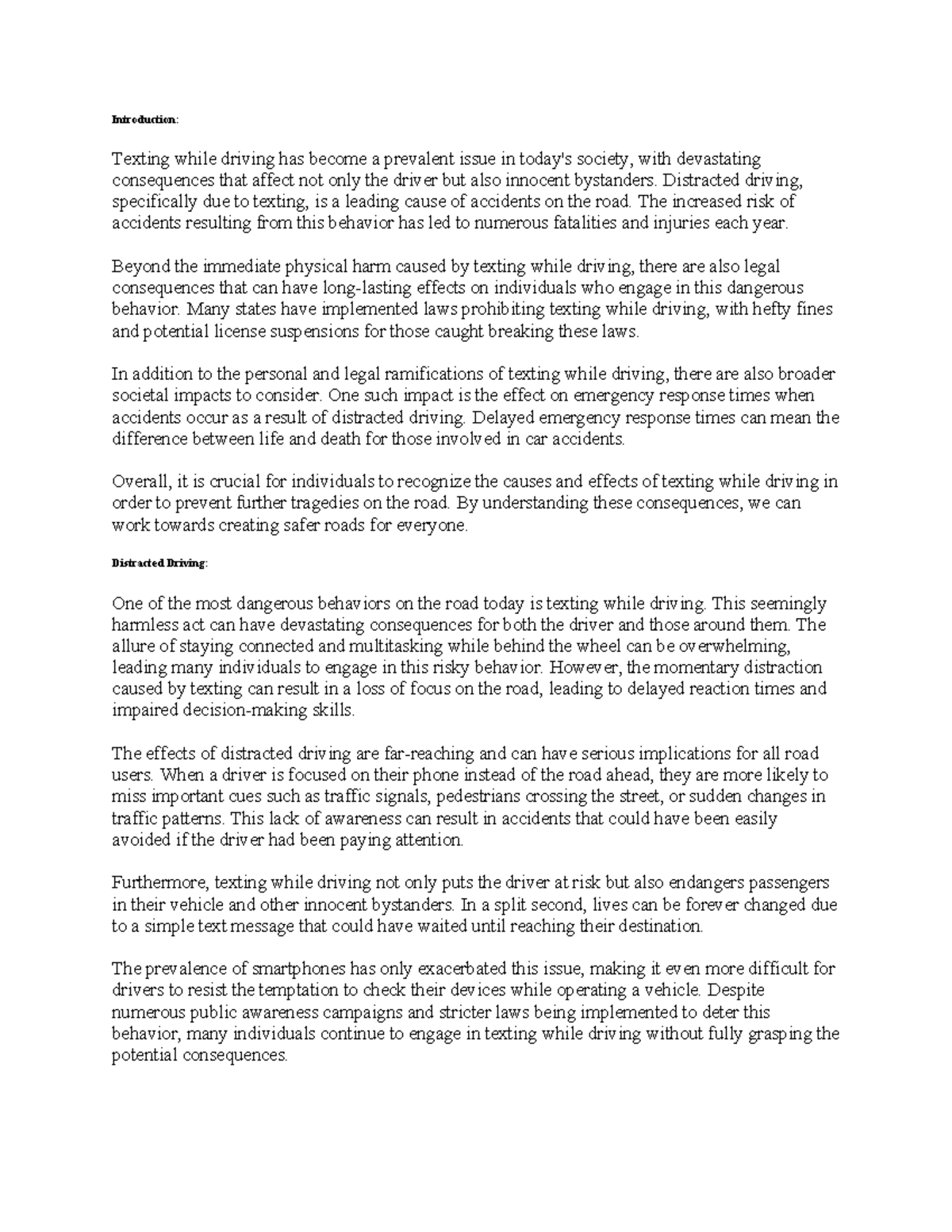 Causes and effect texting driving - Introduction: Texting while driving ...