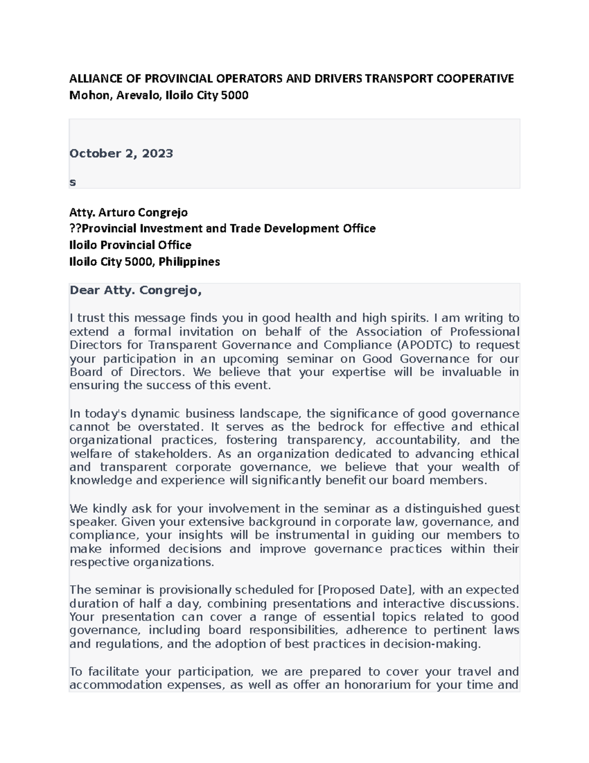 Invitation to Seminar on Good Governance for Board of Directors - Studocu