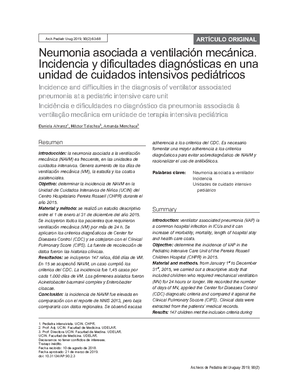 Incidencia y Dificultades Diagnósticas de NAVM en UCIN 2015 - Studocu