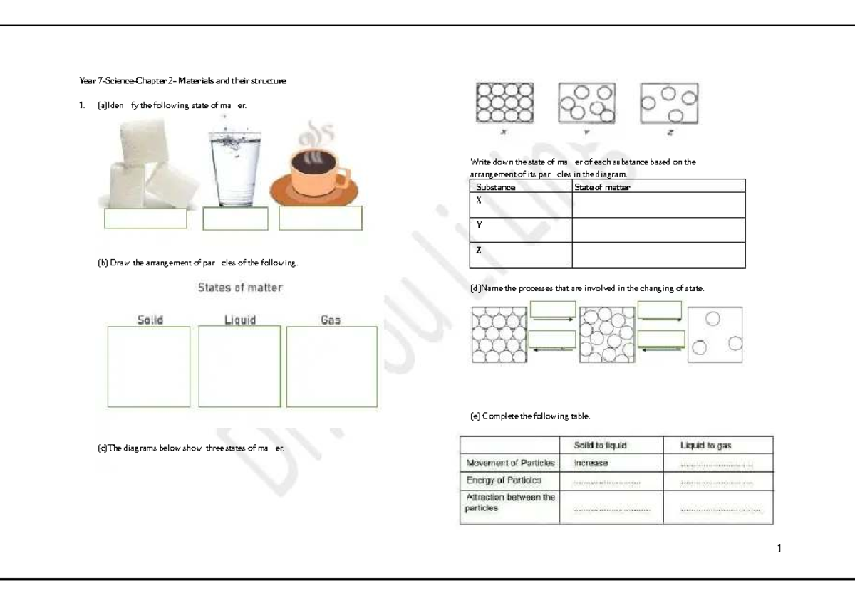 Year 1 Materials & Their Structure: States of Matter & Changes - Studocu