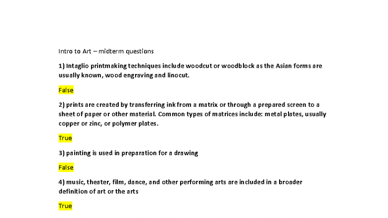 Art 101 Midterm & Final Exam Questions and Answers - Studocu