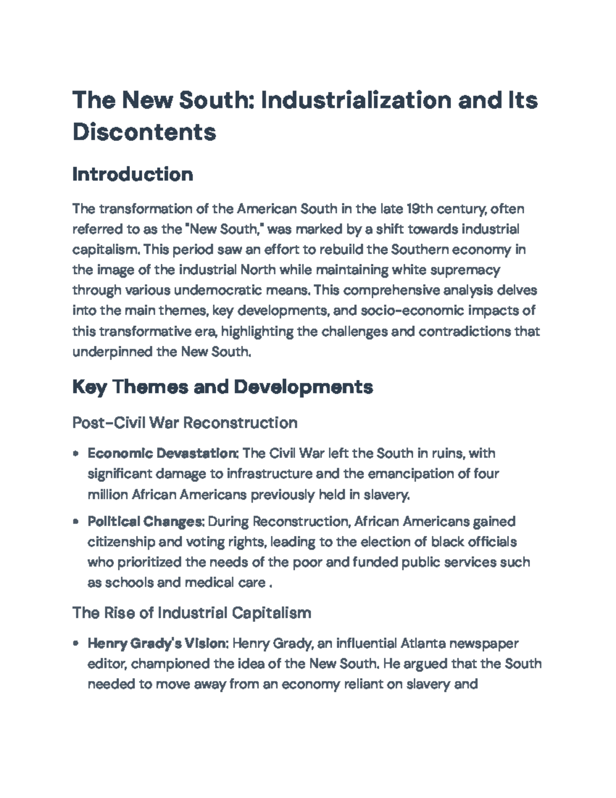 The New South: Industrialization, Inequality, and Political Control ...