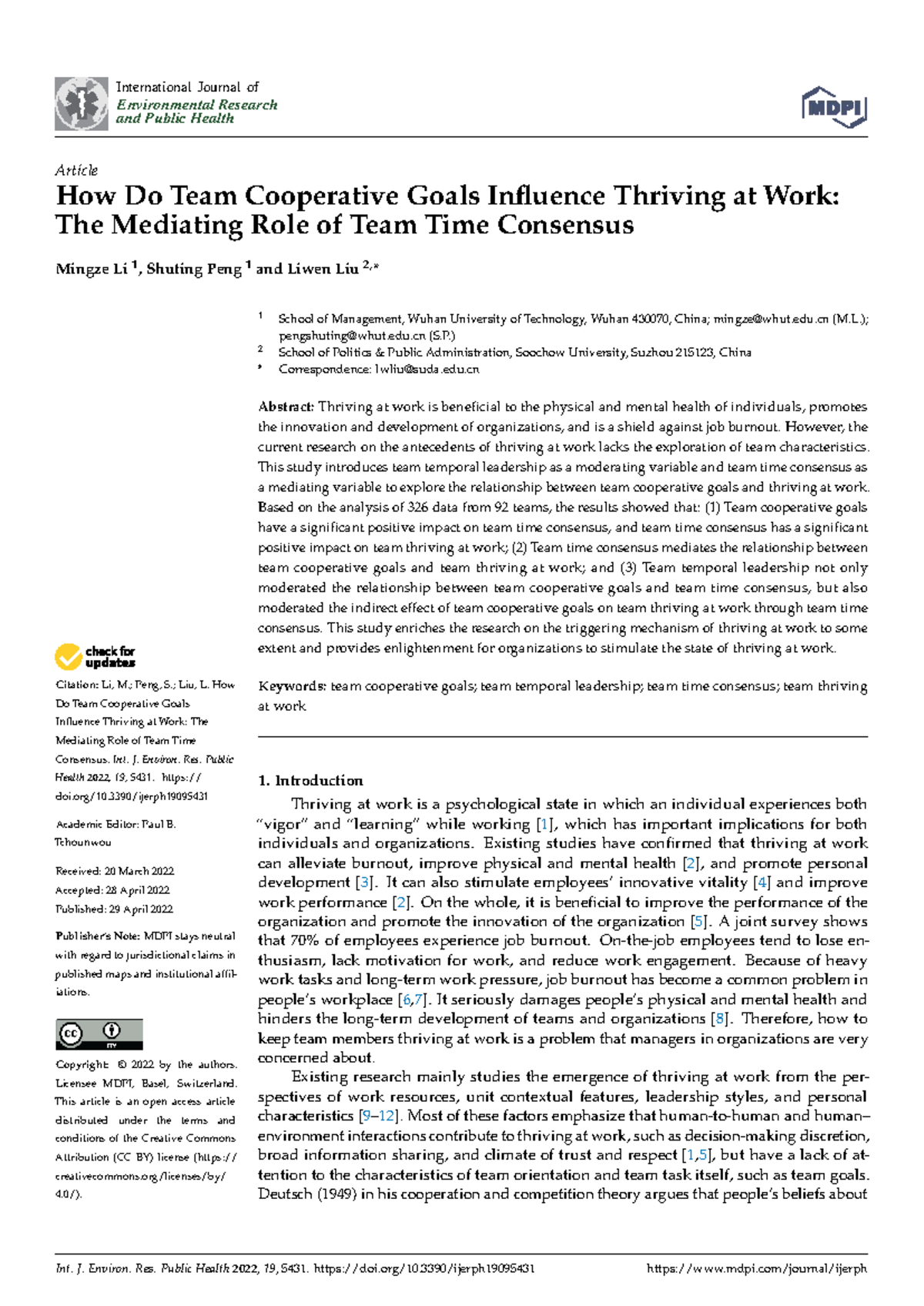 How Team Cooperative Goals Impact Thriving at Work: Mediating Effects ...