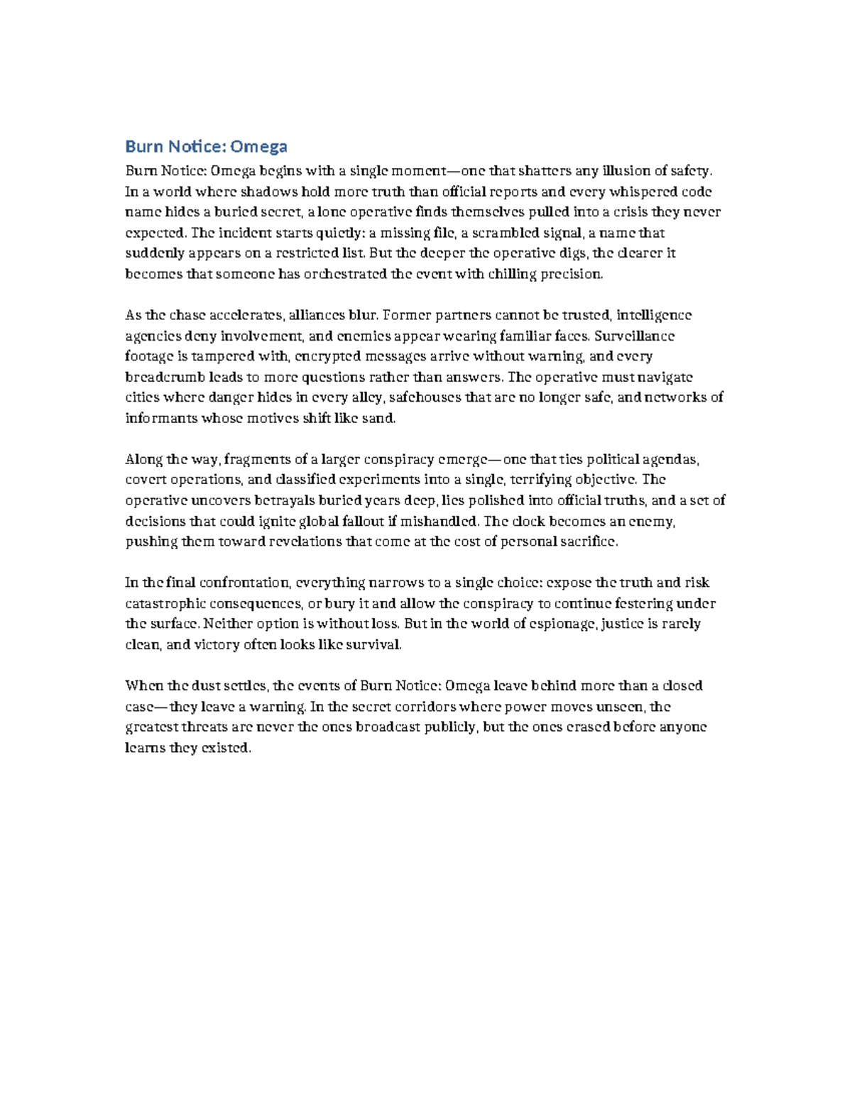 Burn Notice: Omega - A Deep Dive into Espionage and Betrayal - Studocu