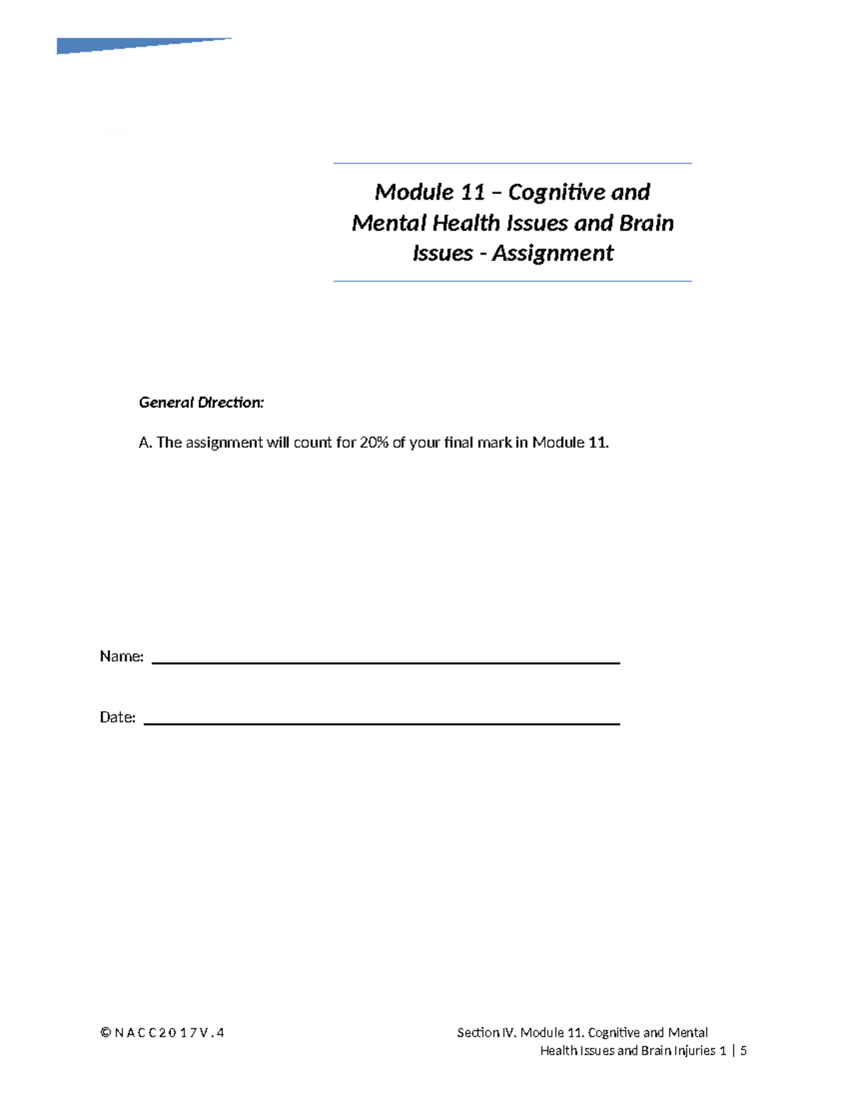 Module 11 Assignment: Cognitive & Mental Health Issues Overview - Studocu
