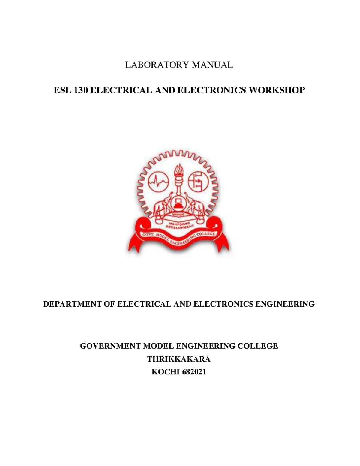 ESL 130 Electrical & Electronics Workshop Laboratory Manual Overview - Studocu