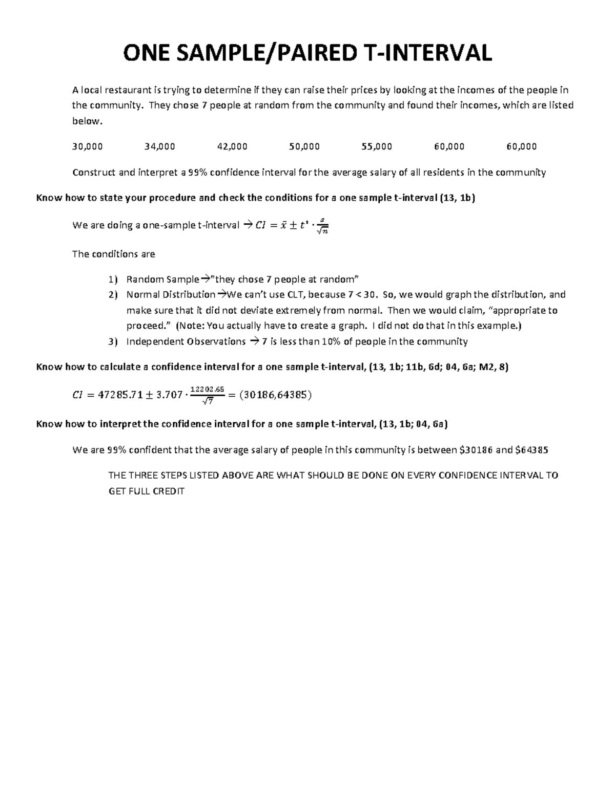 AP Stats Test Review Sheet Inference Procedures - ONE SAMPLE/PAIRED T ...