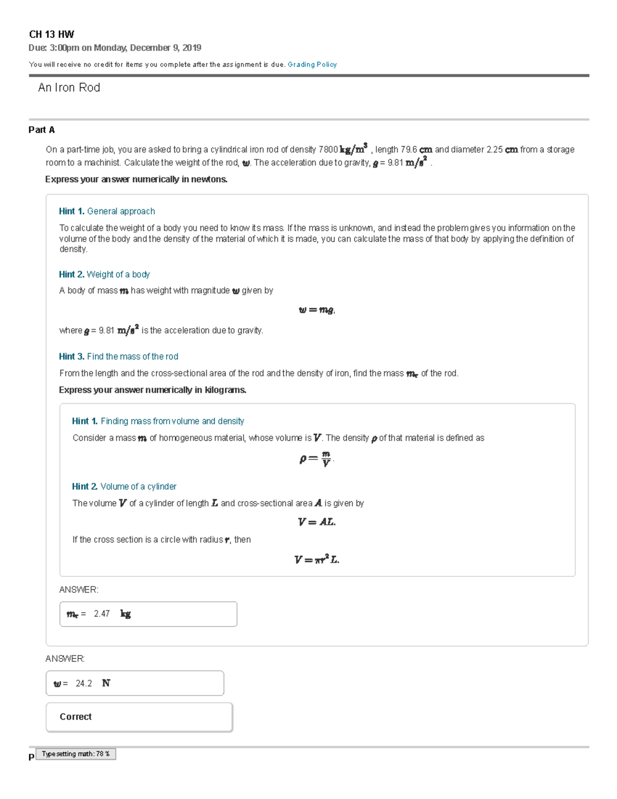 CH 13 HW - Physics Homework on Fluid Mechanics and Density Calculations ...